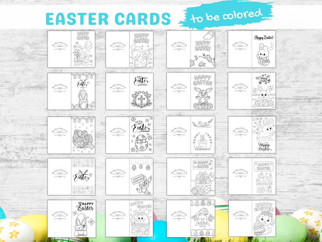 Easter Coloring Cards for Kids, Printable Greeting Cards, DIY Craft ...