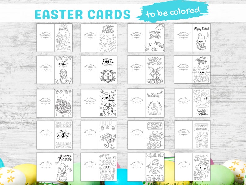 Easter Coloring Cards for Kids. Printable Easter Greeting Cards, Happy ...
