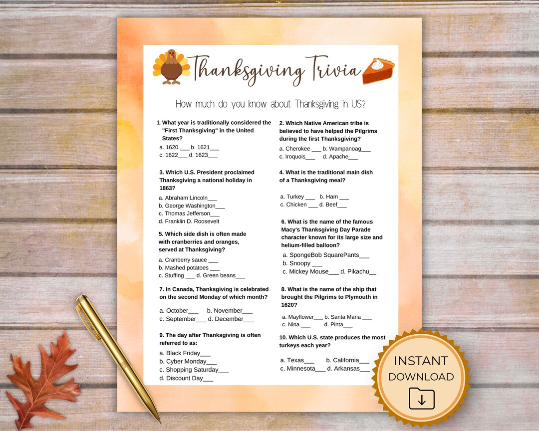 Thanksgiving Trivia Game Printable, Thanksgiving Party Game, Autumn ...