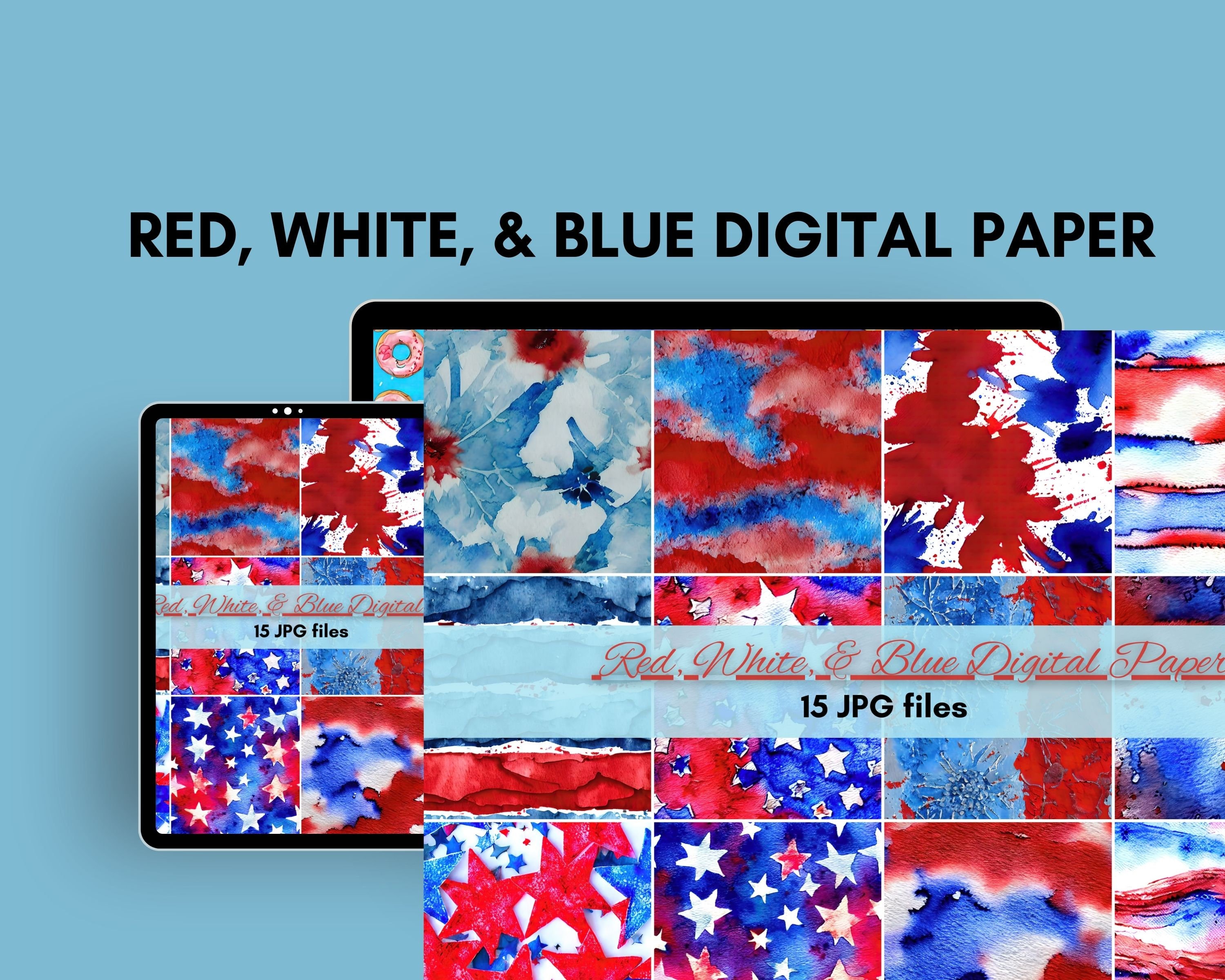 Patriotic Red White & Blue Watercolor Digital Paper - Etsy
