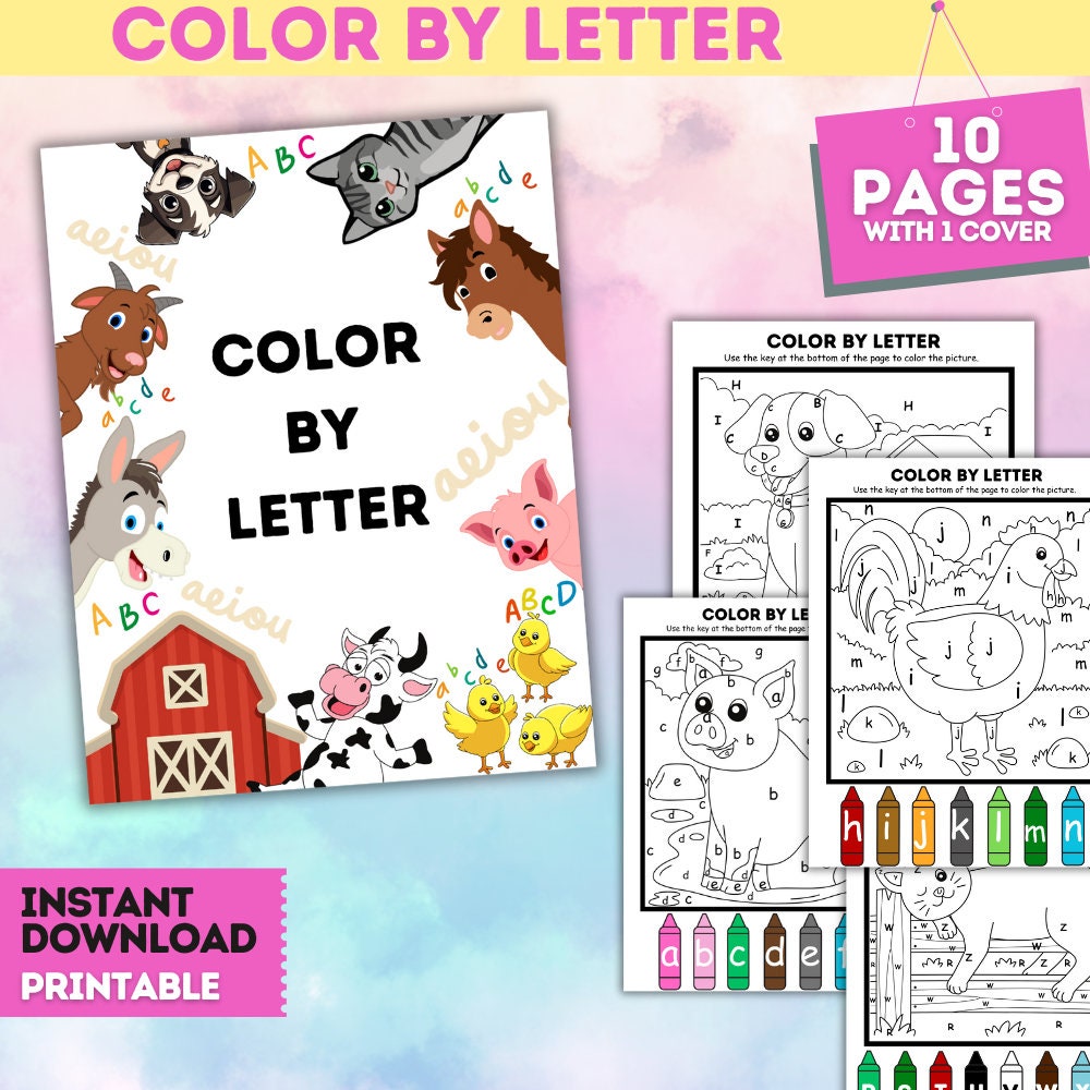 Color by Letter Activity Pack, Animal Coloring Pages, Kids Printable ...