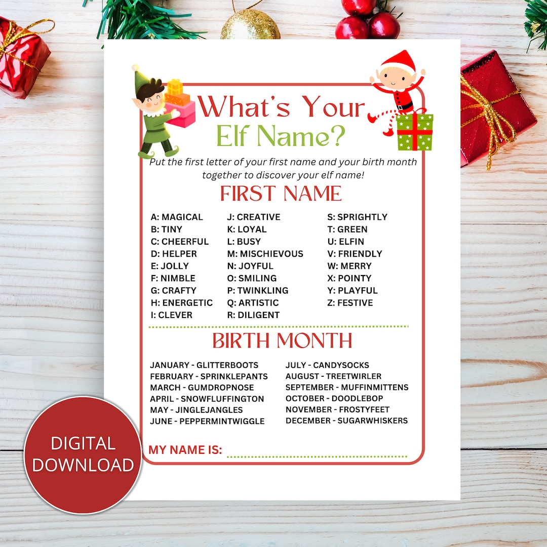 What's Your Elf Name Printable Game, Christmas Your Elf Name Game ...