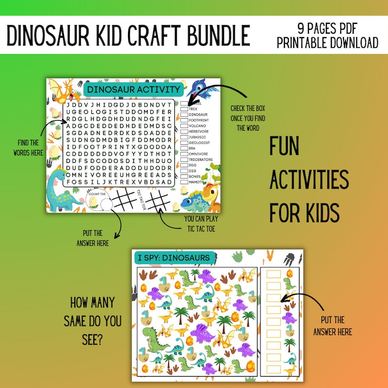 Dinosaur Kid Craft Bundle, Dino Coloring Craft, Dinosaur Paper Crown ...