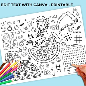 CUSTOM Pizza Birthday Party Activity Placemat, Coloring Placemat Craft ...