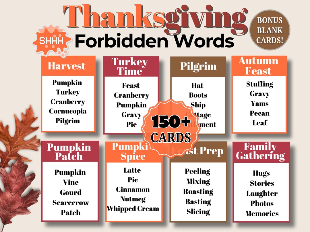 Thanksgiving Party Game Printable, Holiday Forbidden Words Game ...