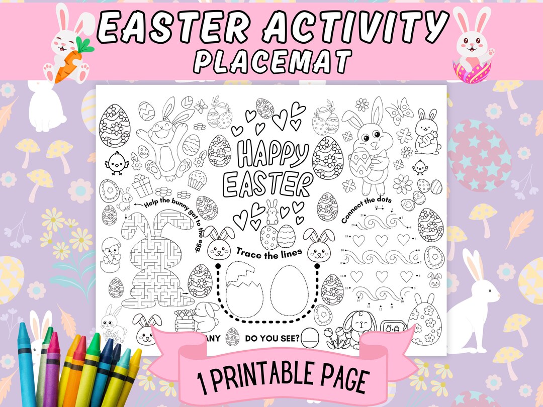 Printable Easter Activity Placemat for Kids – Easter Party Coloring ...