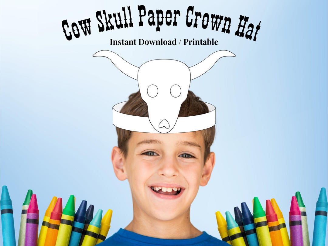 Cow Skull Paper Hat Crown Craft, Cow Coloring Craft, Paper Crown ...