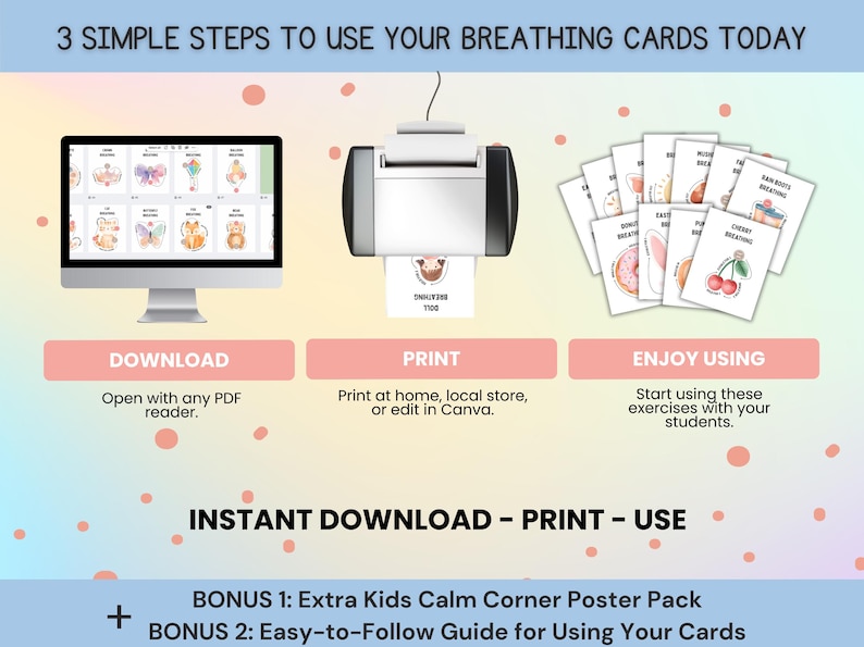 Editable Printable Calm Down Cards for Kids, Breathing Exercises ...