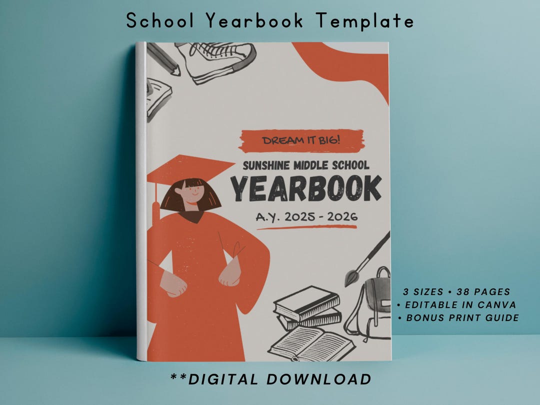 Middle School Yearbook Template, Canva Editable Class Memory Yearbook ...