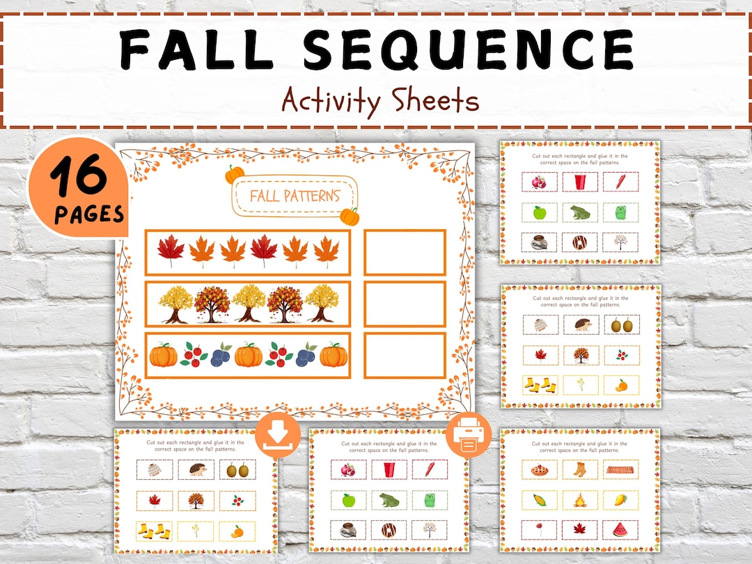 Fall Sequence Activity Sheets for Kids, Logic Math Patterns Cut & Paste ...