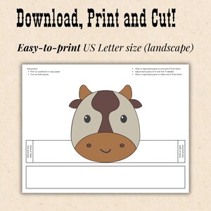 Cow Paper Hat Crown Craft, Cow Coloring Craft Paper Crown Template ...