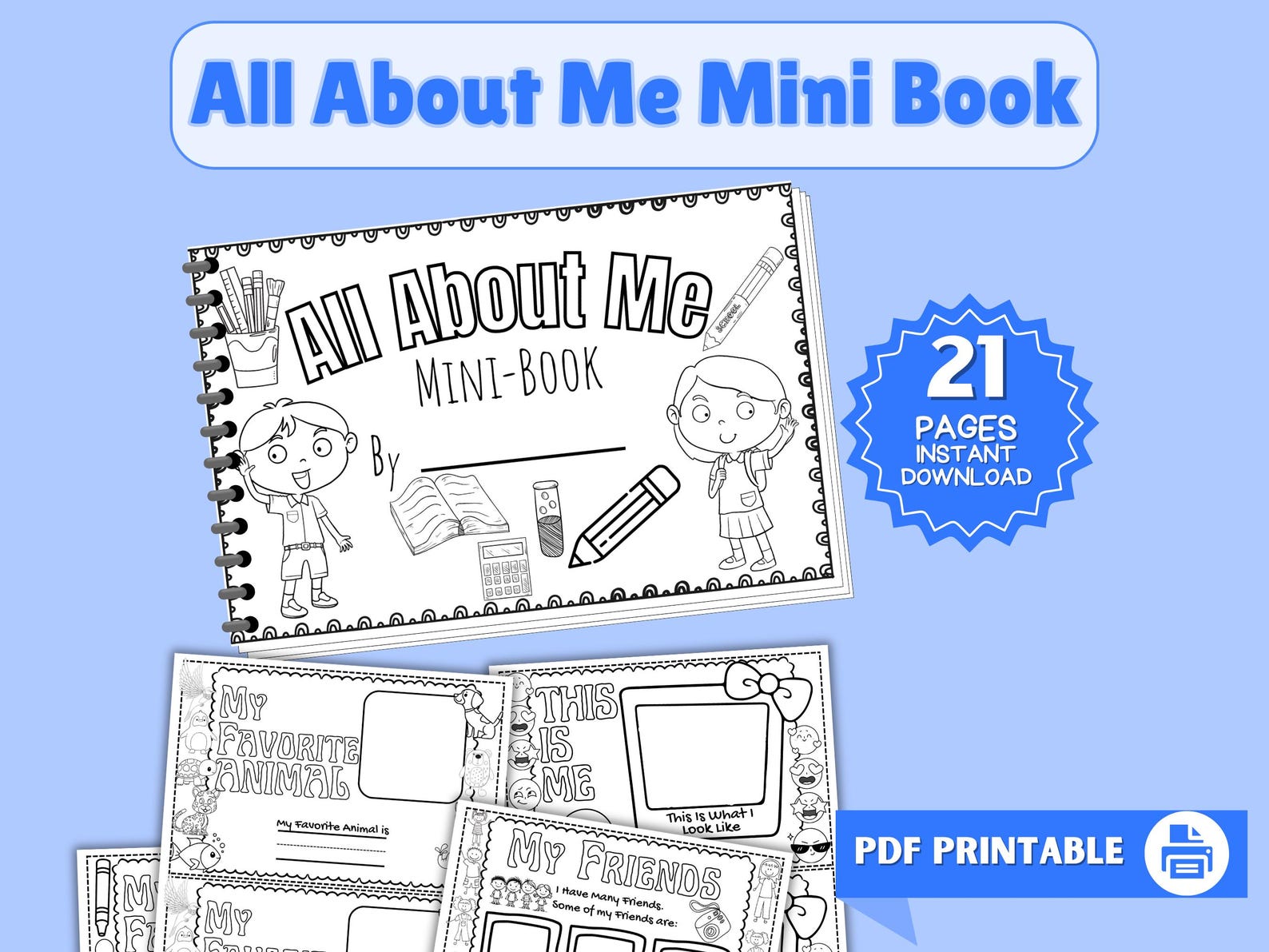 All About Me Mini Booklet, Printable Back to School Mini Book, Back to ...