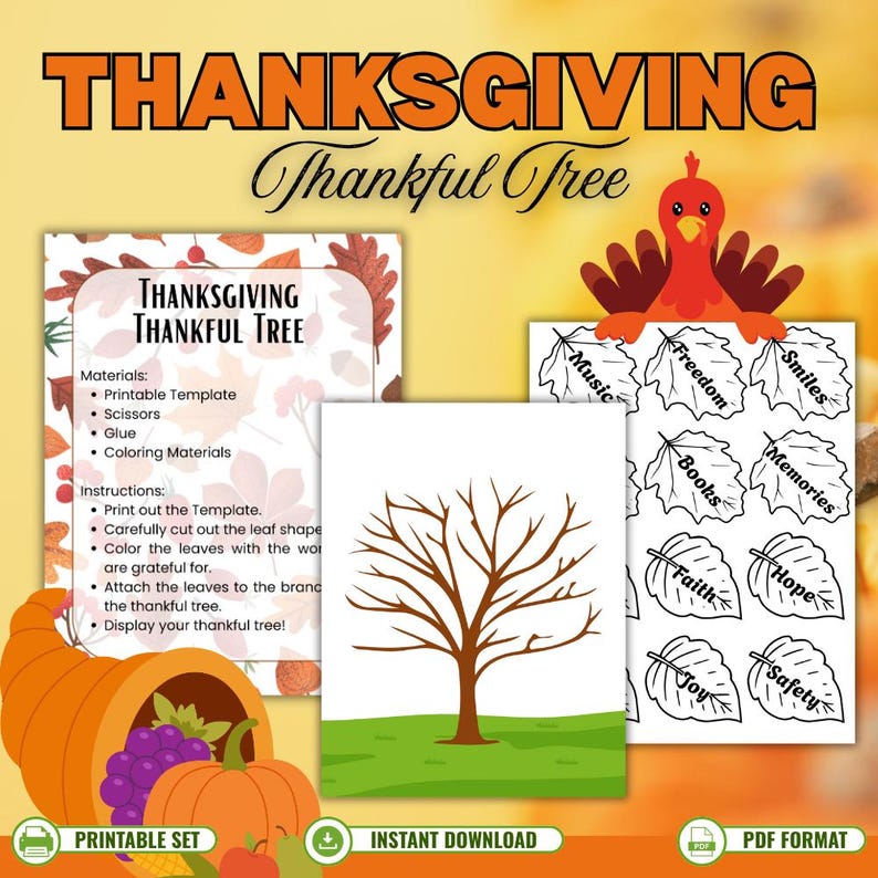 Thanksgiving Thankful Tree Printable | Fall Christian Gratitude Craft ...