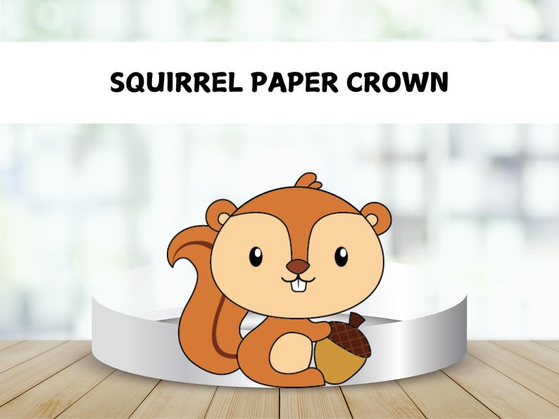 Squirrel Paper Crown Template, Fall Printable Coloring Craft, Kids ...