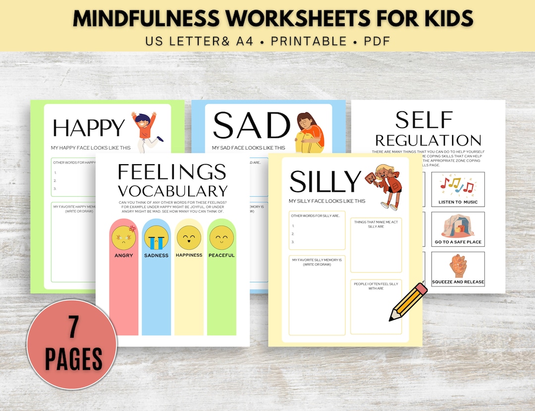 Mindfulness Worksheets Printable Bundle for Kids Child Therapy ...