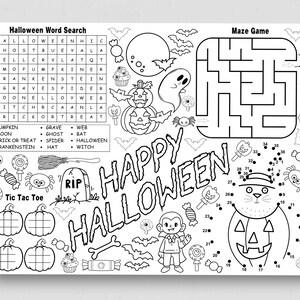 Halloween Kids Activity Placemat, Halloween Coloring Page, Printable ...