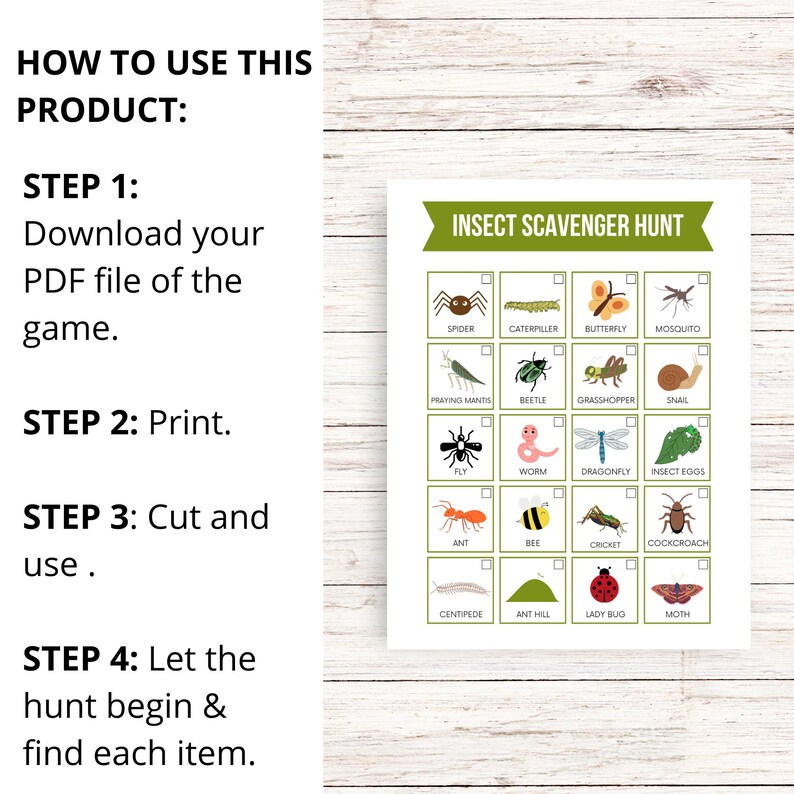 Insect Scavenger Hunt Game, Printable Kids Outdoor Bug Game, Nature ...