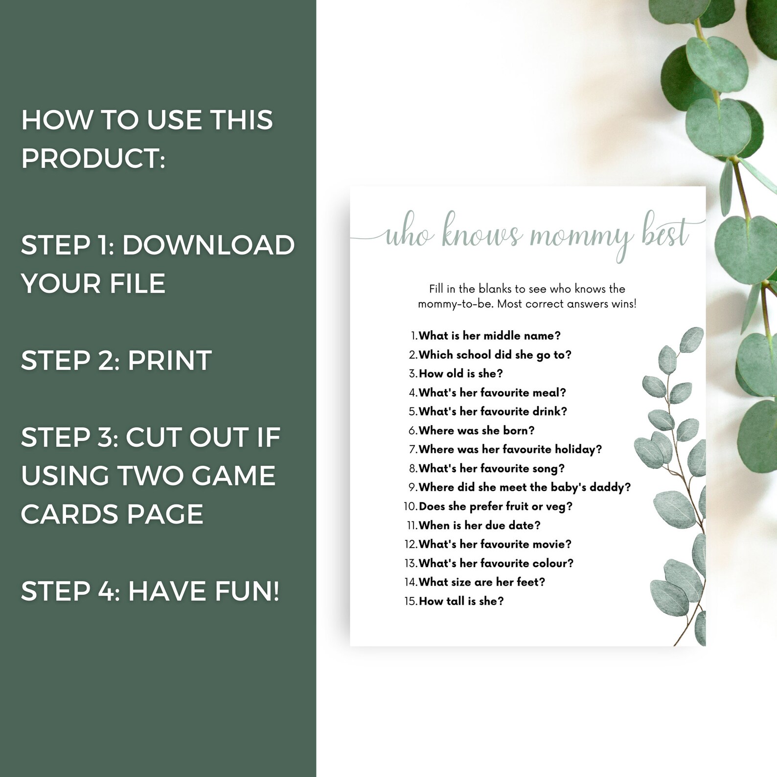 Who Knows Mommy Best Baby Shower Game How Well Do You Know - Etsy