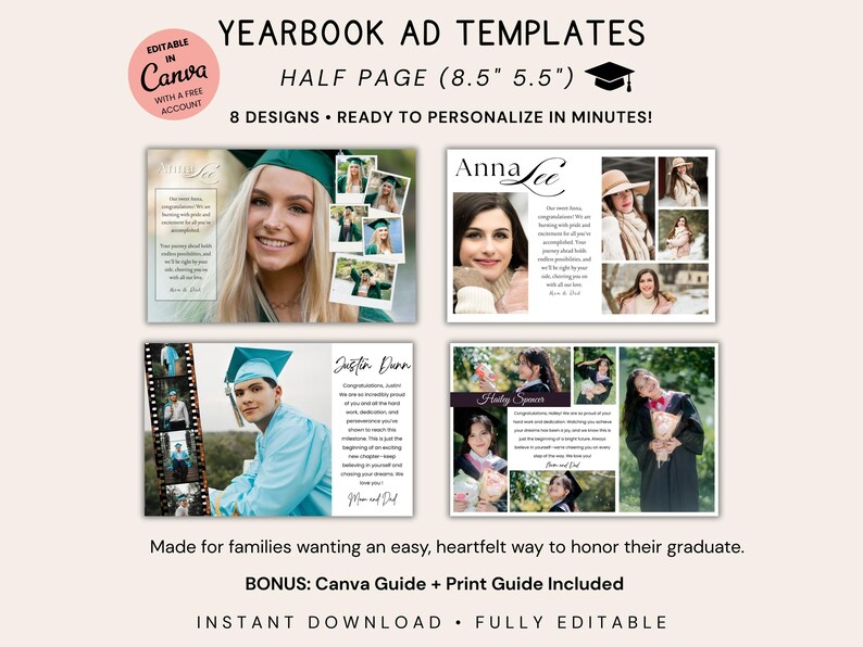Half Page Yearbook Ad Template Bundle, Editable Canva Graduation Photo ...