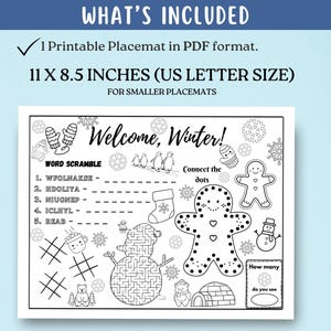 Winter Activity Placemat, Printable Winter Coloring Page Craft, Welcome ...