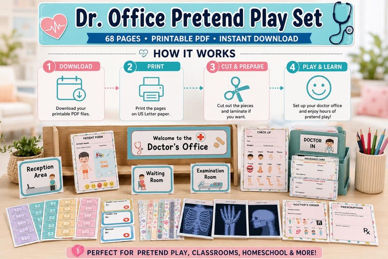 Doctor Pretend Play Printables, Doctor Office Dramatic Play Set, Kids ...
