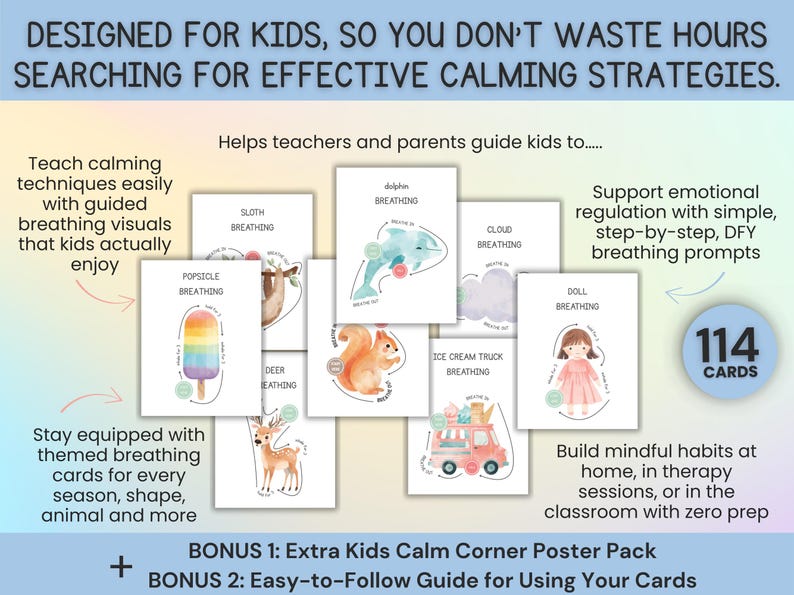 Editable Printable Calm Down Cards for Kids, Breathing Exercises ...
