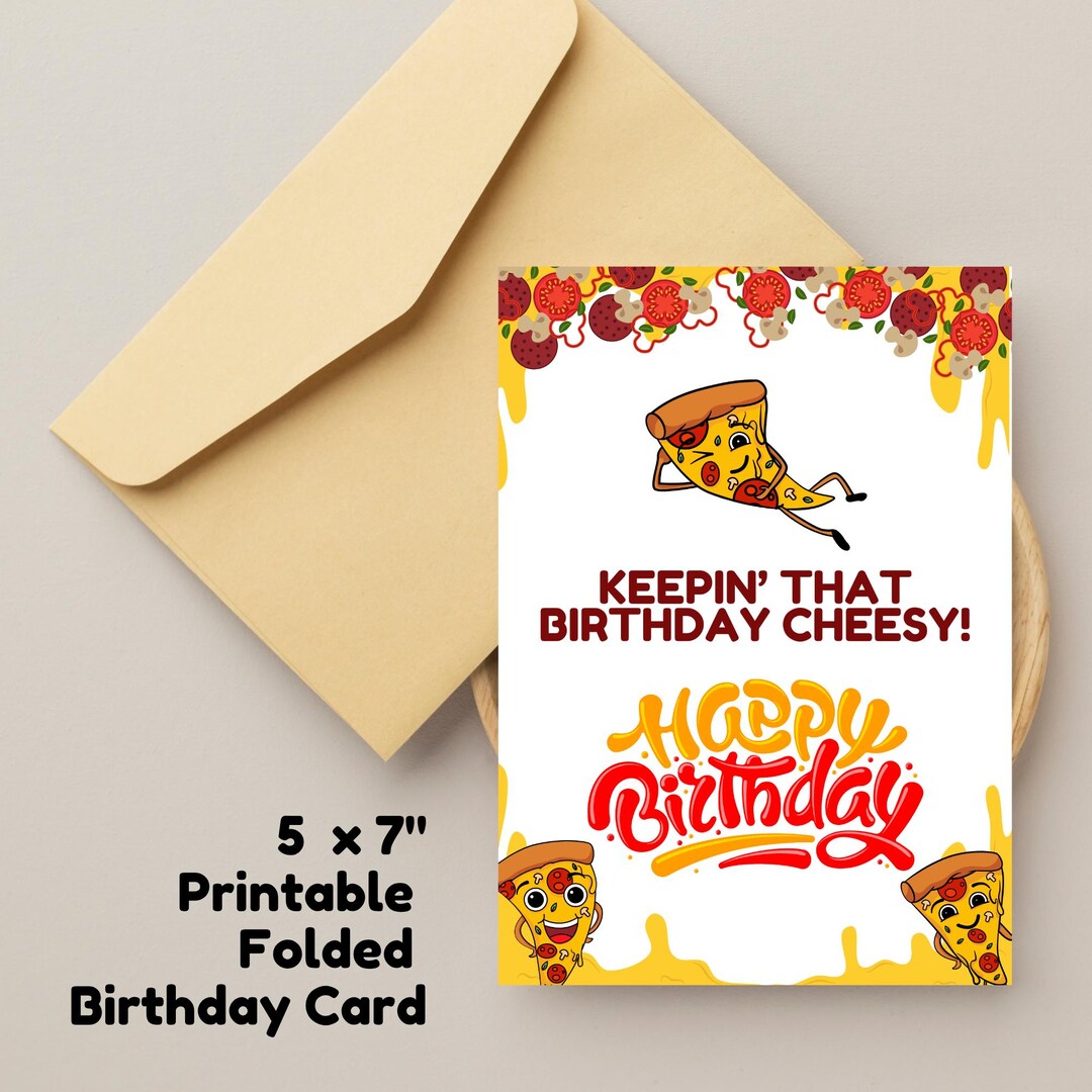 Pizza Birthday Card Printable, Foldable Pizza Party Card, Funny Food ...