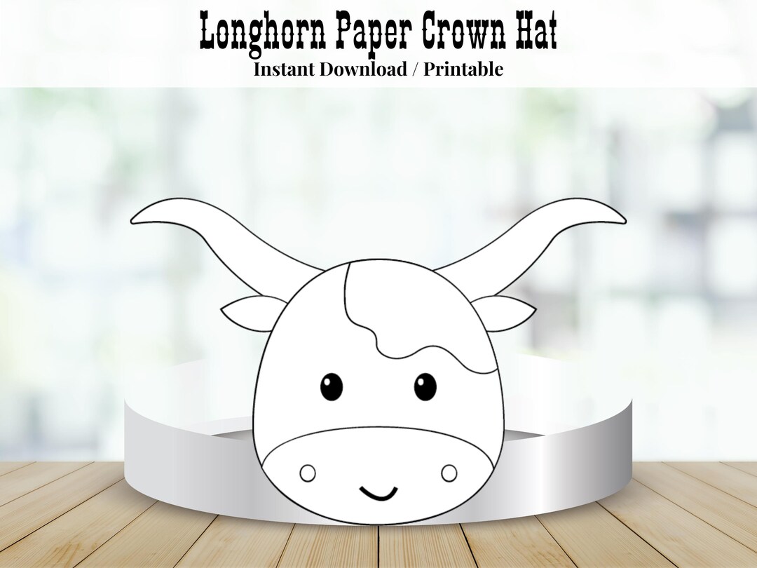 Longhorn Hat Paper Crown Craft, Cow Coloring Paper Crown Template, Wild ...