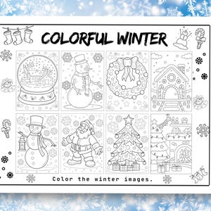 Printable Winter Coloring Page, Christmas Activity Placemat, Winter ...