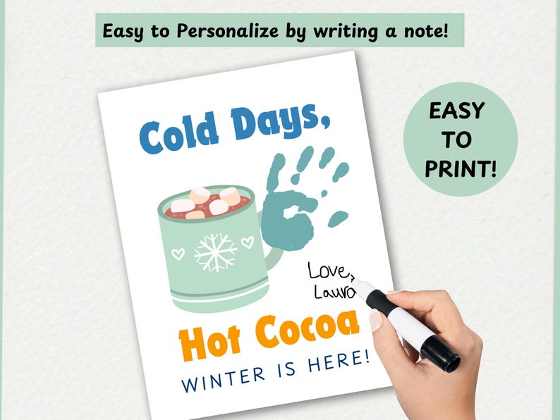 Hot Chocolate Handprint Craft Template, Printable Winter Handprint Art ...