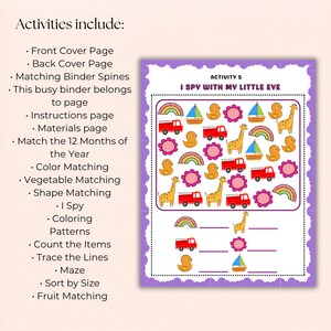 Preschool & Kindergarten Busy Book Binder, Preschool Activities ...