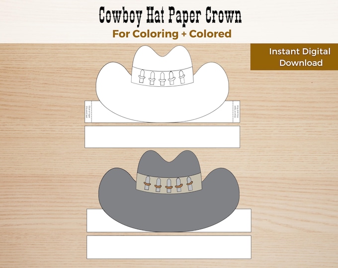 Cowboy Hat Paper Crown Party Coloring Printable Kids Craft Wild West ...