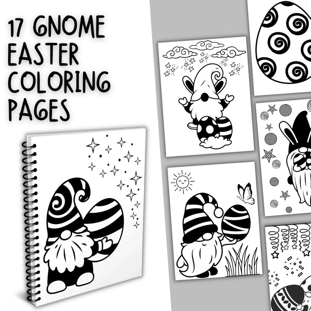 Easter Gnomes Coloring Pages, Printable Coloring Book Easter Activities ...