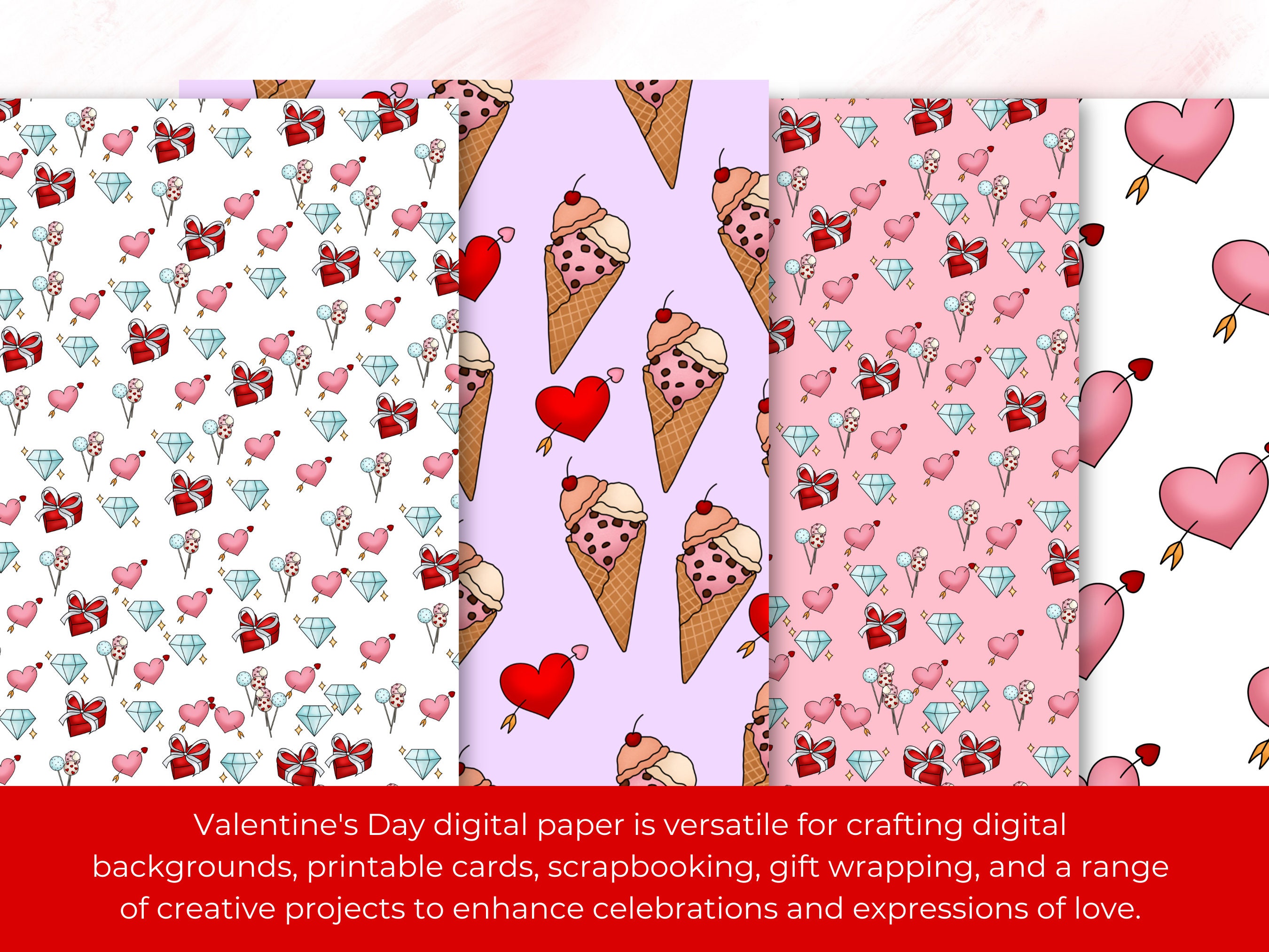 Valentine's Day Digital Paper, Digital Scrapbook Paper, Heart Patterns ...