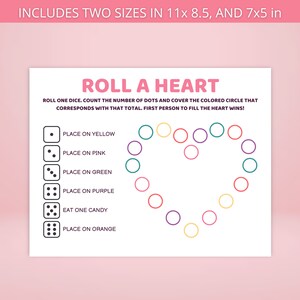 Valentine’s Roll-a-heart Game Printable, Valentine Party Game, School ...