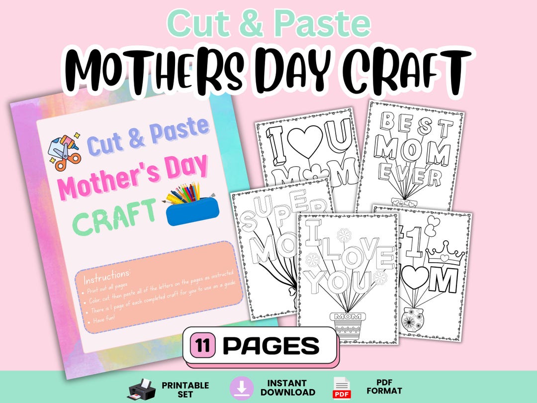 Mother’s Day Cut & Paste Craft Printable, Kids Coloring Activity - Etsy