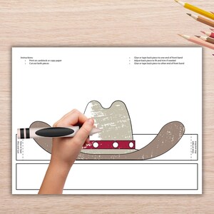 Cowboy Hat Paper Crown, Cowboy Hat Coloring Paper Crown Template, Wild ...