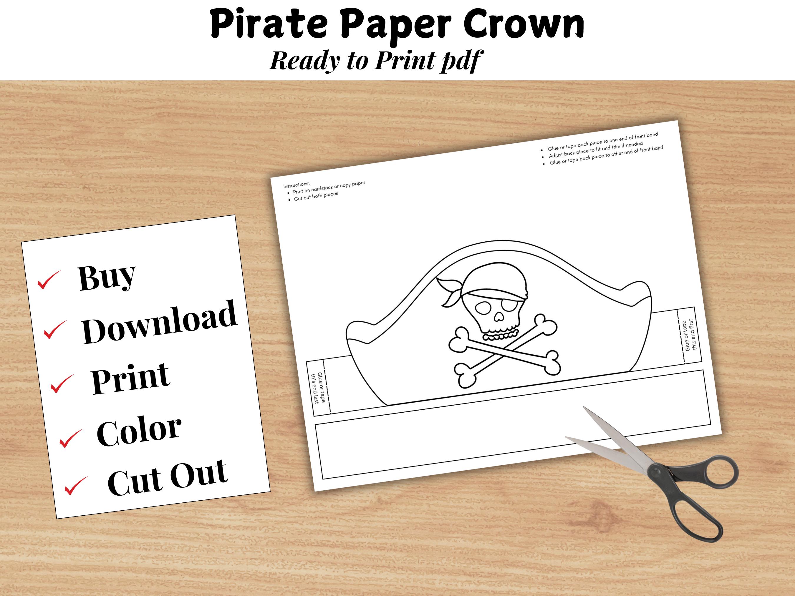 Pirate Hat Paper Crown Template, Printable Paper Crown, Pirate Coloring ...
