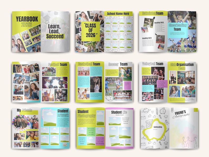 Yearbook Template Class of 2026, Editable Senior Layout, Canva Memory ...
