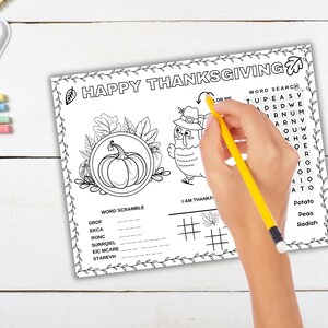 Printable Thanksgiving Activity Mat, Thanksgiving Coloring Page Craft ...