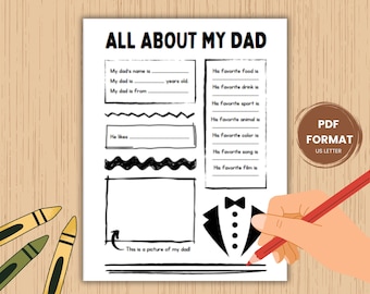 All About My Dad Printable, Fathers Day Gift From Kids, Dad ...