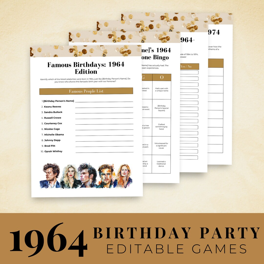 60th Birthday Party Editable Games, 60th Birthday Party Games, Born in ...