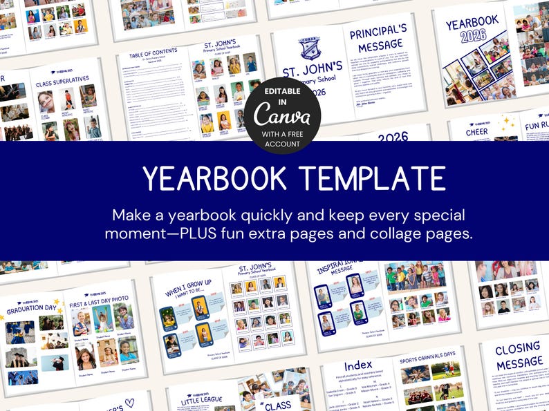 Editable 2026 Elementary Yearbook Template – Printable School Memory ...