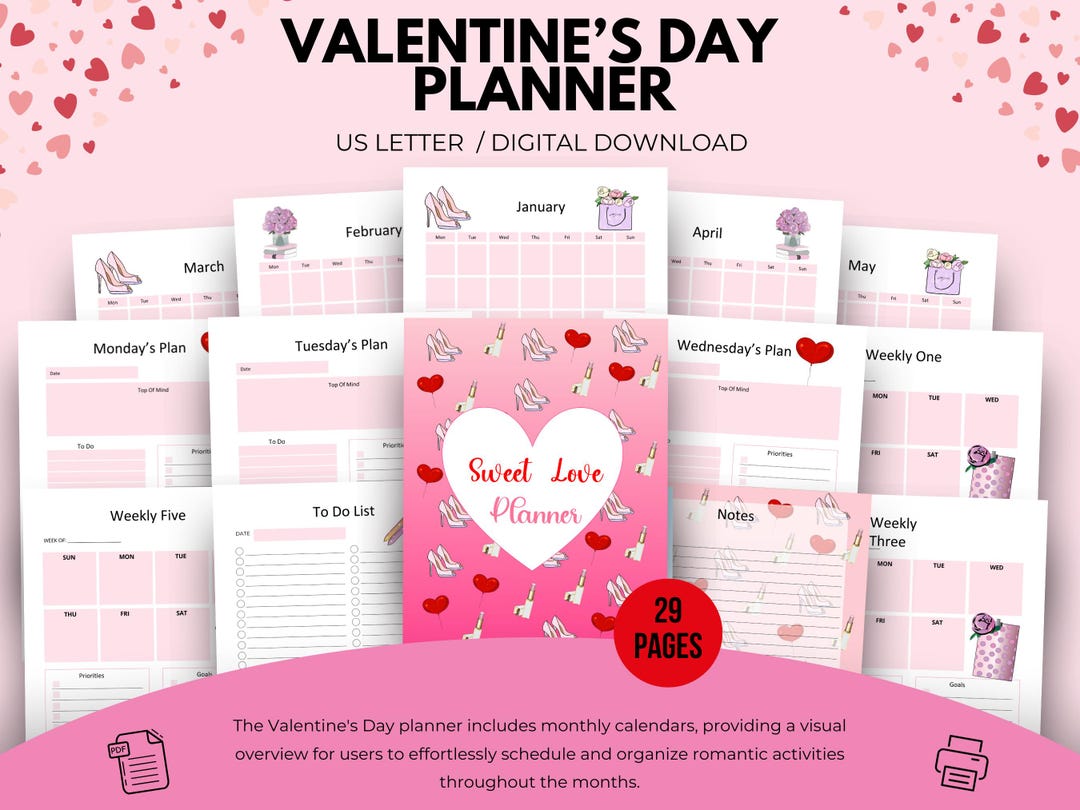 Valentines Day Planner Printable, Sweet Love Planner, Valentine's Day ...