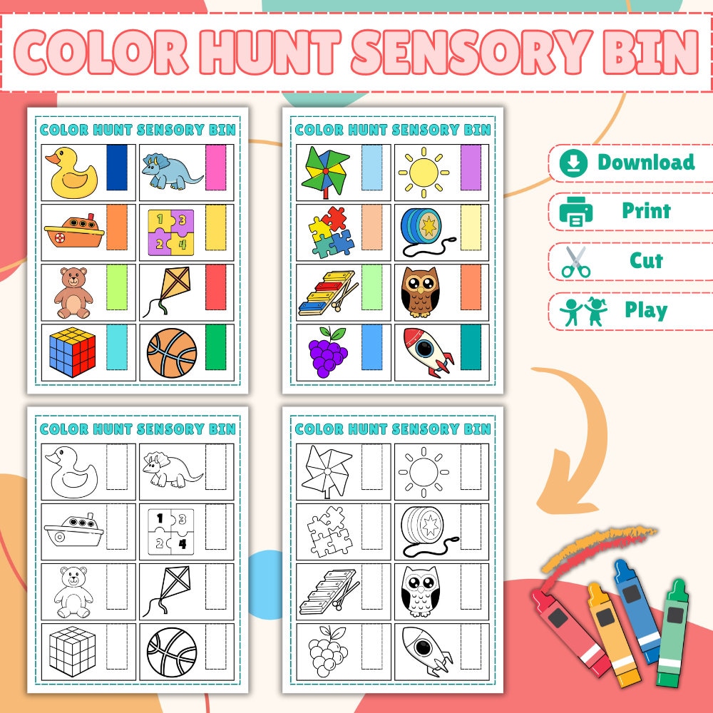 Color Hunt Sensory Bin Cards, Learning Activities, Animal Sensory Bin ...