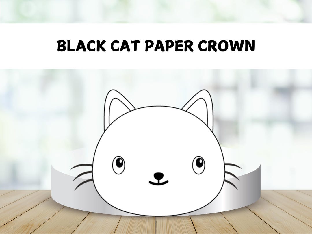 Black Cat Hat Paper Crown, Printable Halloween Crown, Cat Headband ...