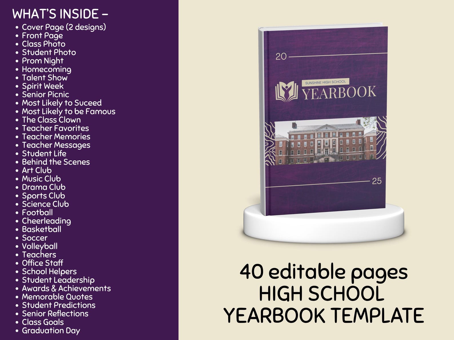 High School Yearbook Template, Editable Senior Class of 2025 Yearbook ...
