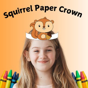 Squirrel Paper Crown Template, Fall Printable Paper Crown, Autumn Party ...