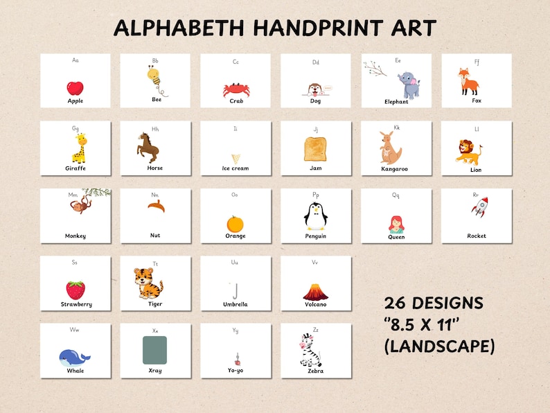 Animal Alphabet Handprint Art Craft Bundle, A-Z Alphabet Footprint Art ...