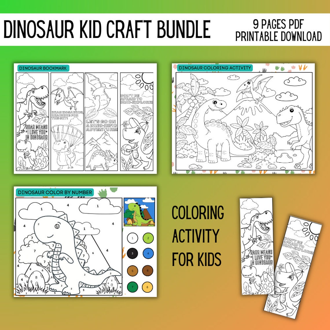 Dinosaur Kid Craft Bundle, Dino Coloring Craft, Dinosaur Paper Crown ...